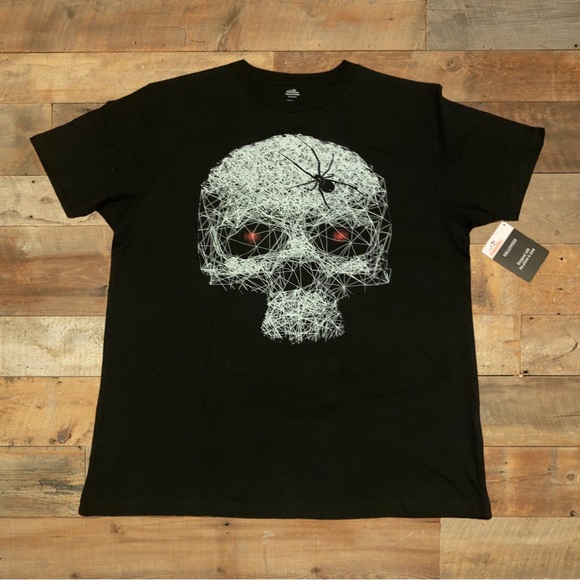Hot Topic | Shirts | Spirit Halloween Spiderweb Skull Metal Shirt ...